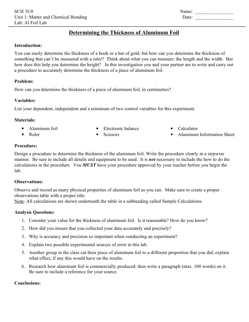 Lab - Determining The Thickness of Aluminum Foil | PDF | Experiment ...