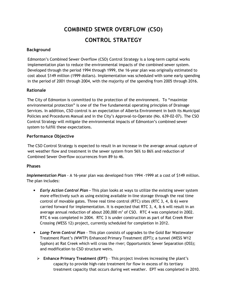 CSO - Summary Sheet - City of Edmonton | PDF | Combined Sewer ...