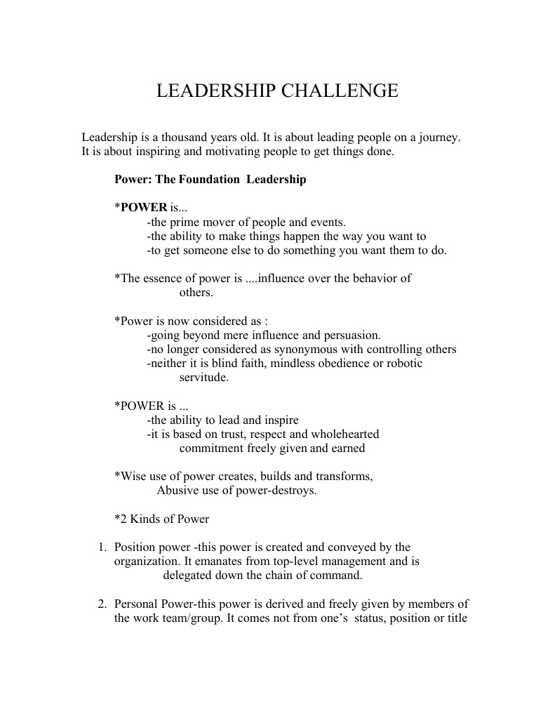 Leadership Challenge: Power: The Foundation Leadership | PDF ...