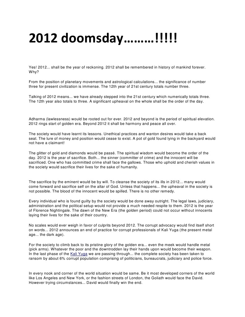 2012 Doomsday | PDF | Unrest