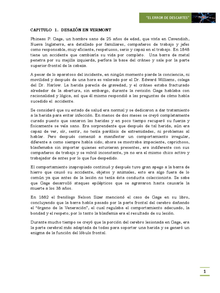 El caso de Elliot: Estudio de un paciente con daño prefrontal similar a ...
