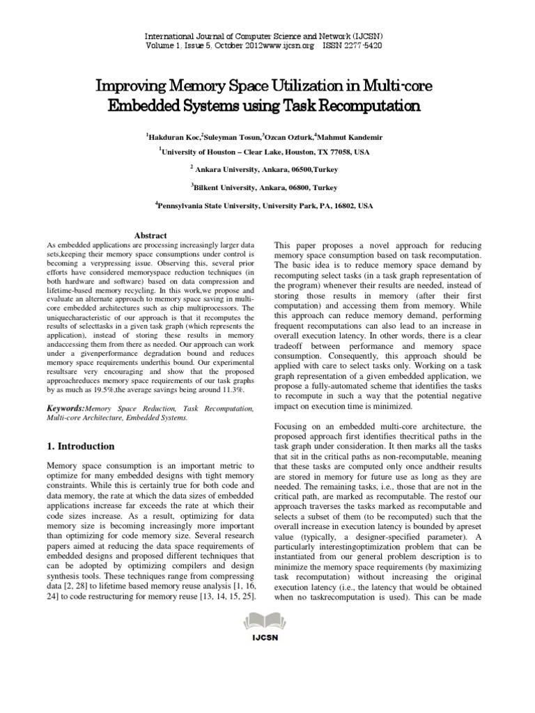 Im Improving Memory Proving Space Utilization in Multi-Core Embedded Systems Using Task ...