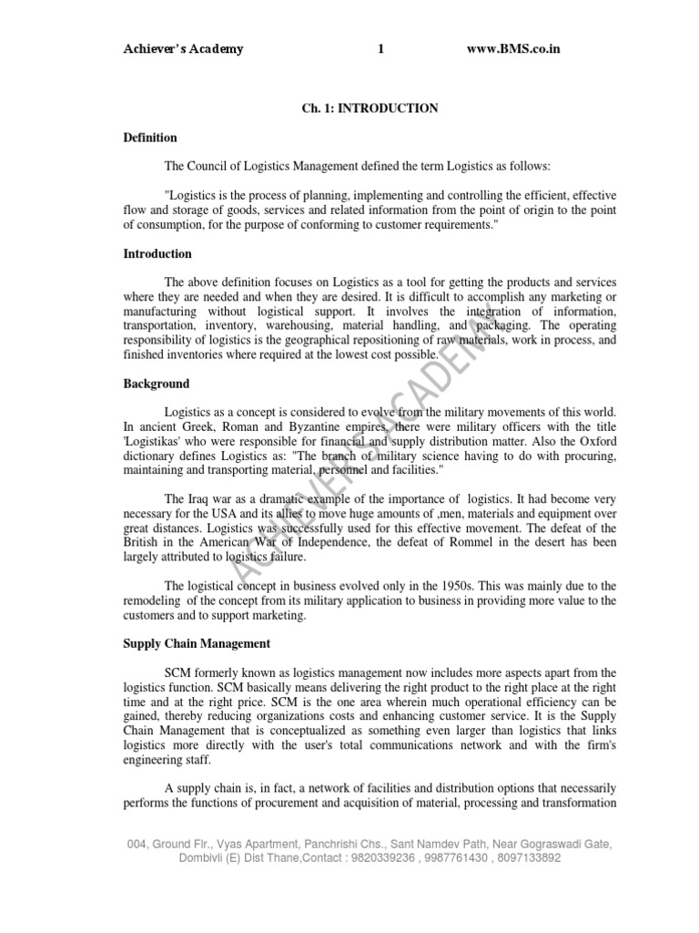 Logistics Notes | PDF | Logistics | Supply Chain