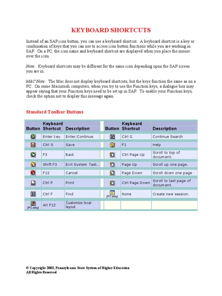 Keyboard Shortcuts: Standard Toolbar Buttons | PDF | Keyboard Shortcut ...