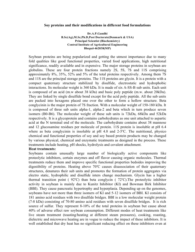 Soy Proteins and Their Modifications For Food Industries | PDF ...