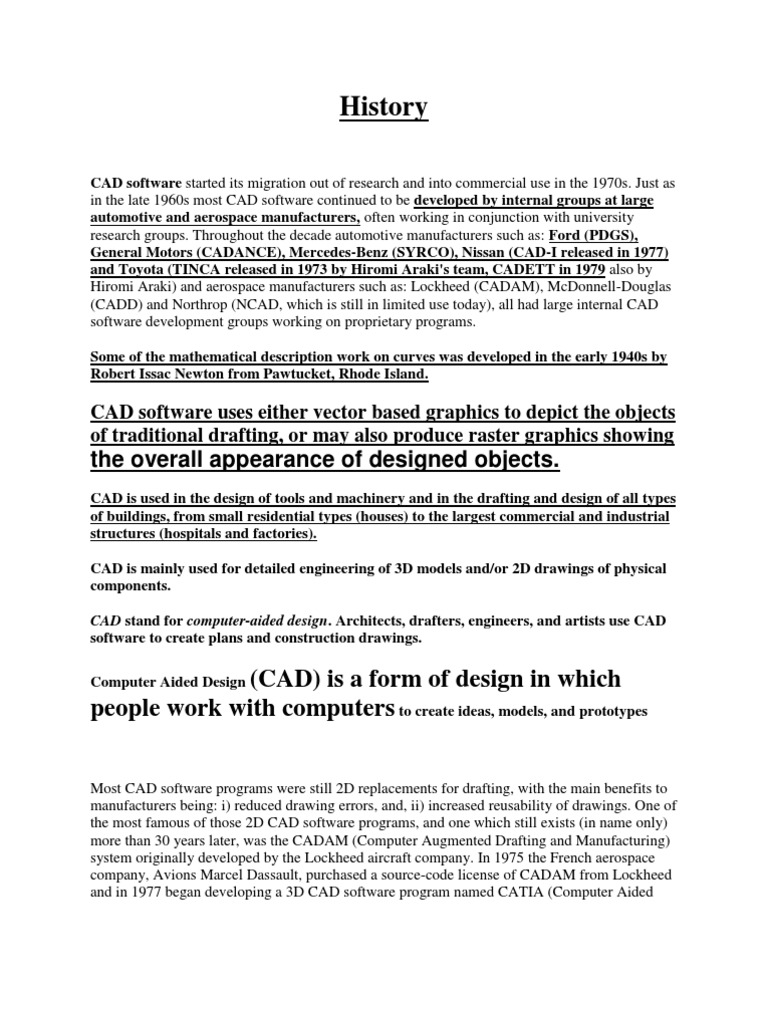 History: (CAD) Is A Form of Design in Which People Work With Computers ...