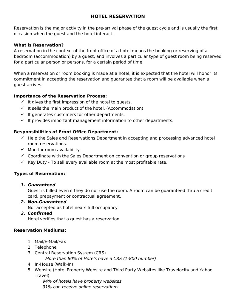 Lesson 7 Hotel Reservation | PDF