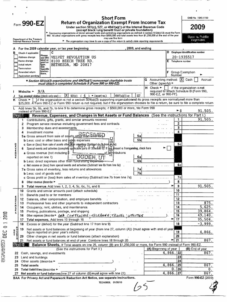 Short Form - EZ Return of Organization Exempt From Income Tax | PDF ...