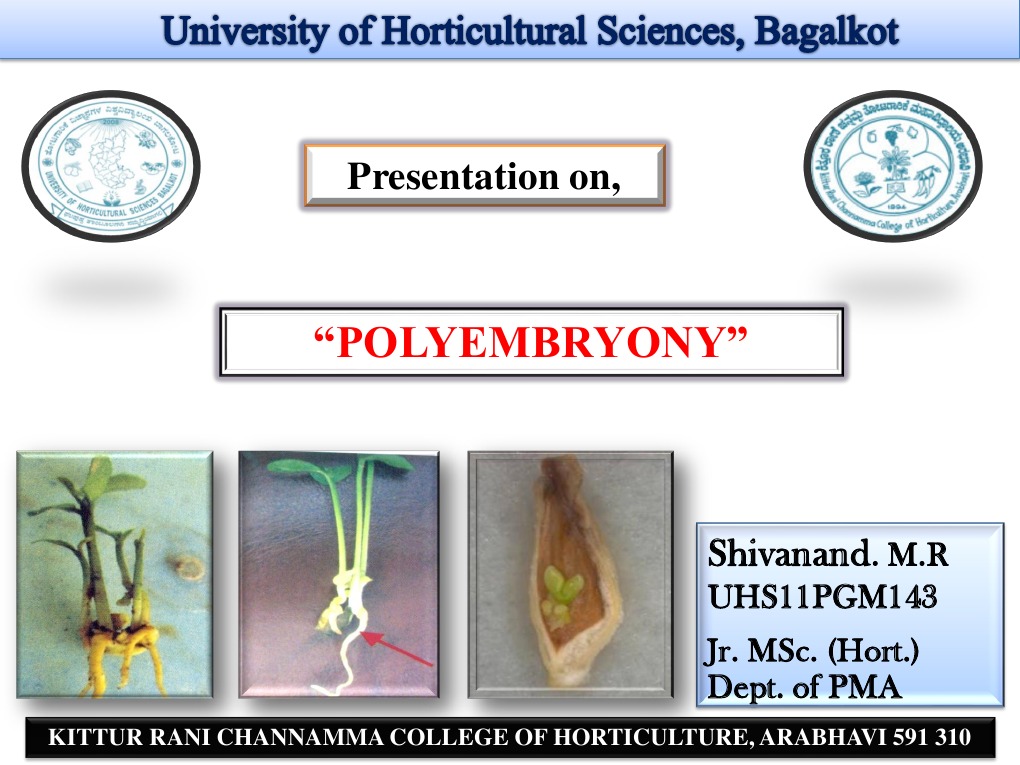 Polyembryony PPT by - Shivanand M. R | Embryo | Seed