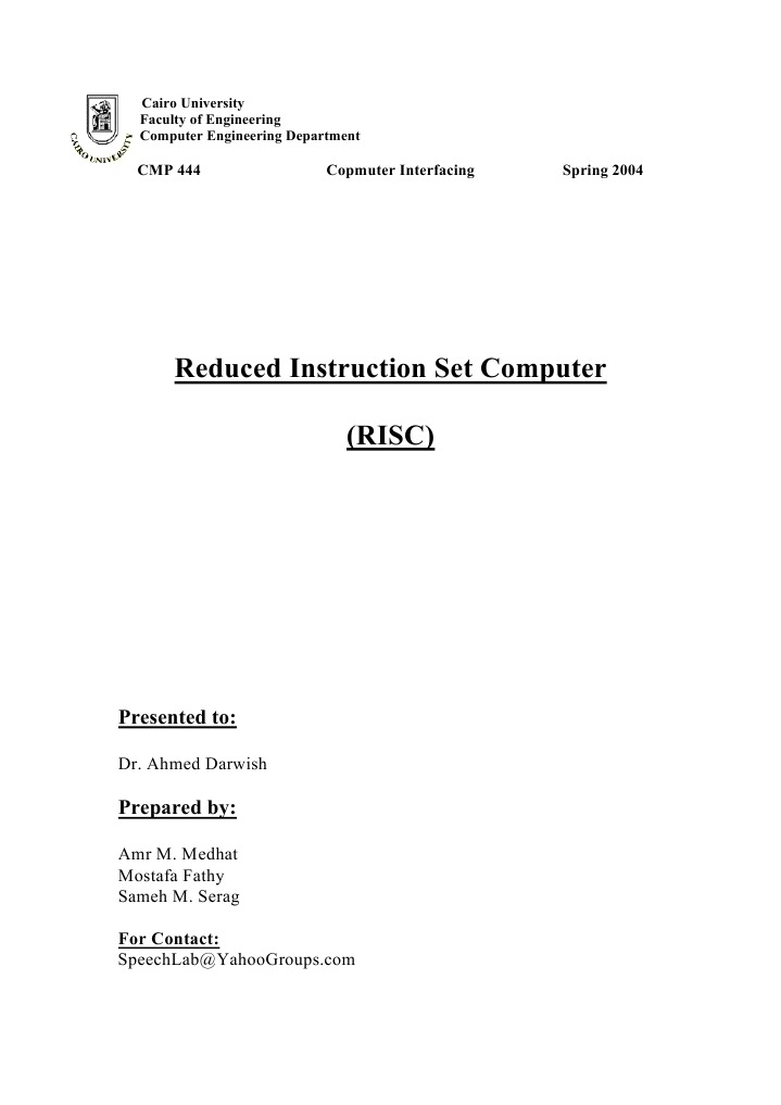 Reduced Instruction Set Computer (RISC) : Presented To | PDF | Instruction Set | Central ...