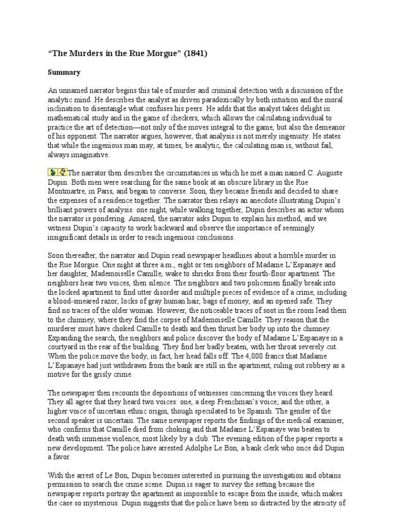 The Murders in The Rue Morgue Summary | PDF | The Murders In The Rue ...