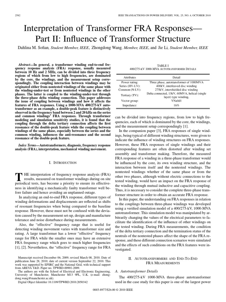 Interpretation of Transformer FRA Responses - Part II: Influence of ...