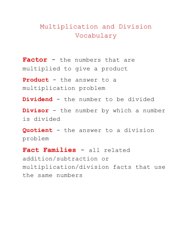 Multiplication and Division Vocabulary | PDF | Business