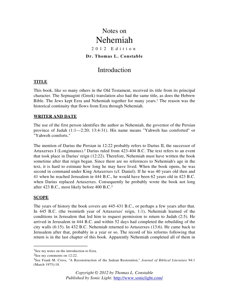 Nehemiah: Notes On | PDF | Ezra | Torah
