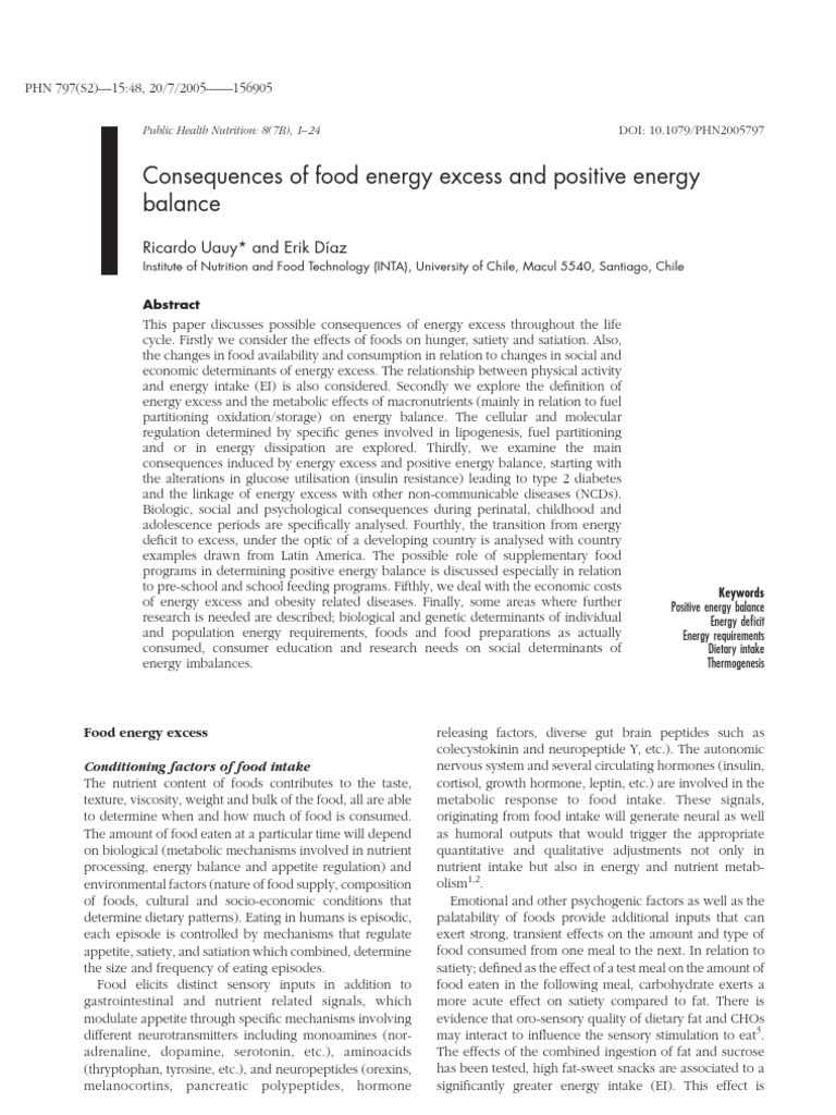 Consequences of Food Energy Excess and Positive Energy Balance | PDF ...