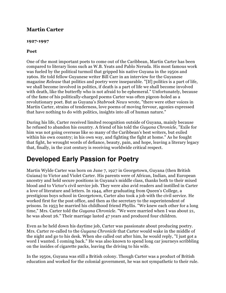 Martin Carter | PDF | Politics (General) | Poetry
