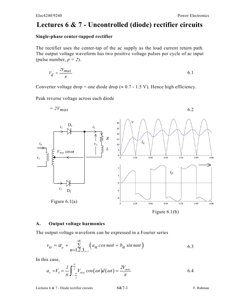 Lectures 6 & 7 - Uncontrolled (Diode) Rectifier Circuits: Single-Phase ...