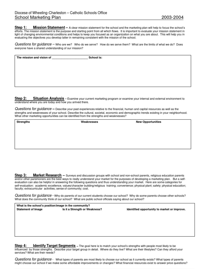 School Marketing Plan Worksheet | PDF | Strategic Management | Goal