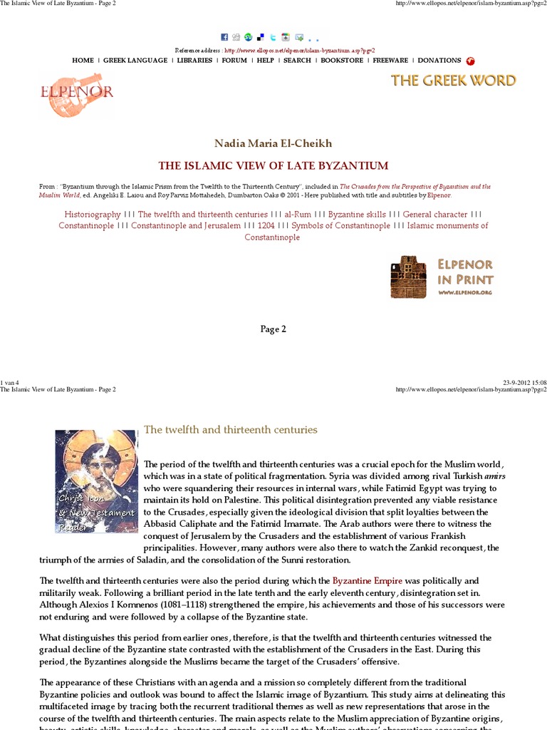 The Islamic View of Late Byzantium - Page 2 | PDF | Byzantine Empire ...