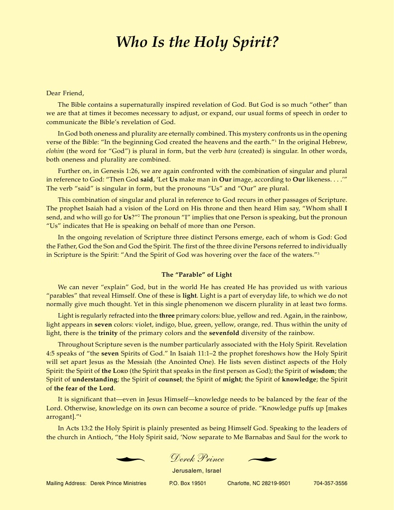 Who Is The Holy Spirit Rev Derek Prince | PDF