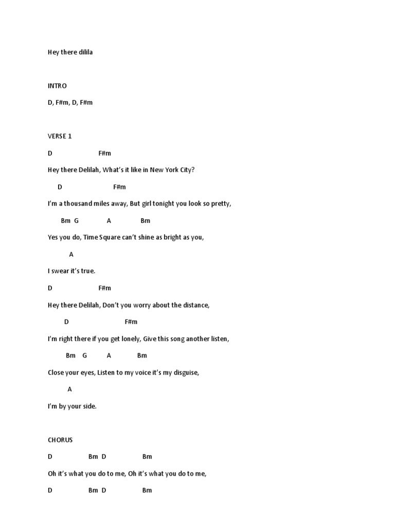 Hey There Delilah Guitar Chords For Beginners