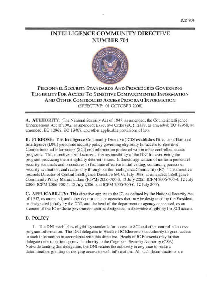 Intelligence Community Directive 704 | PDF | United States Intelligence ...