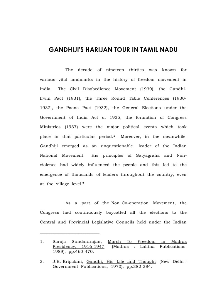 Gandhiji's Harijan Tour in Tamil Nadu | PDF | Mahatma Gandhi | Indian ...