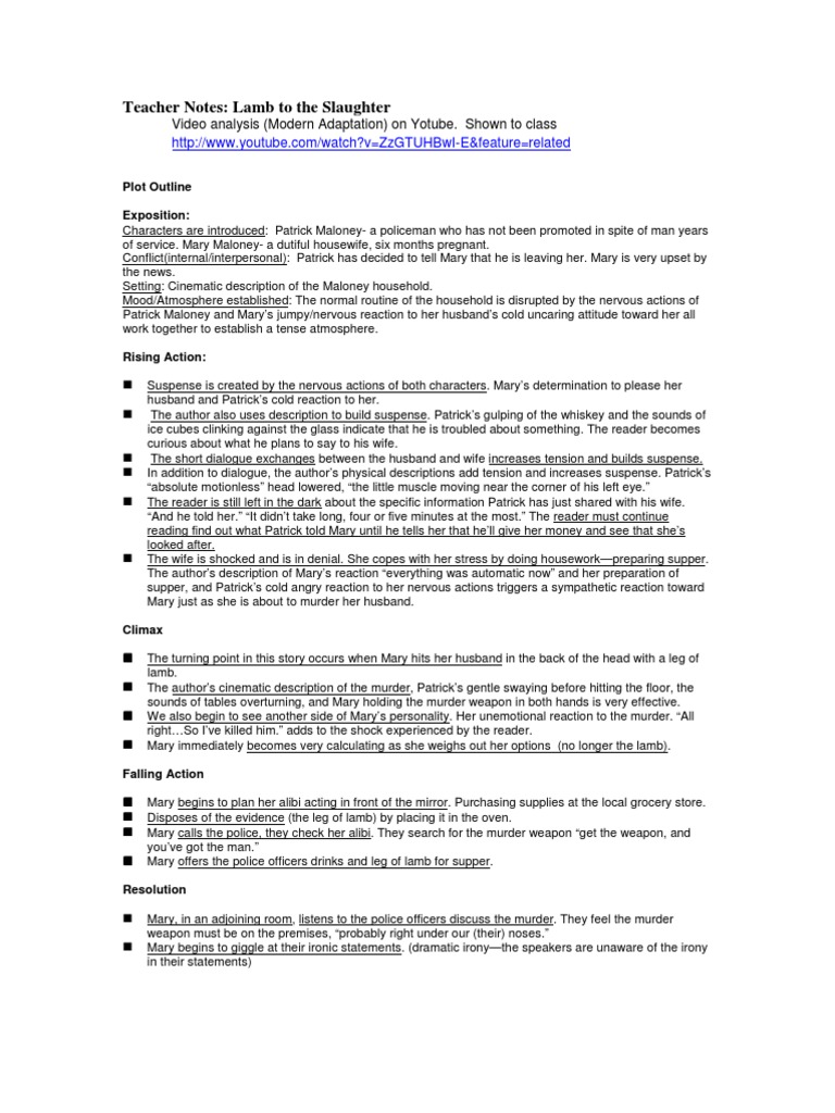 Lamb To The Slaughter Notes | Download Free PDF | Irony | Narration