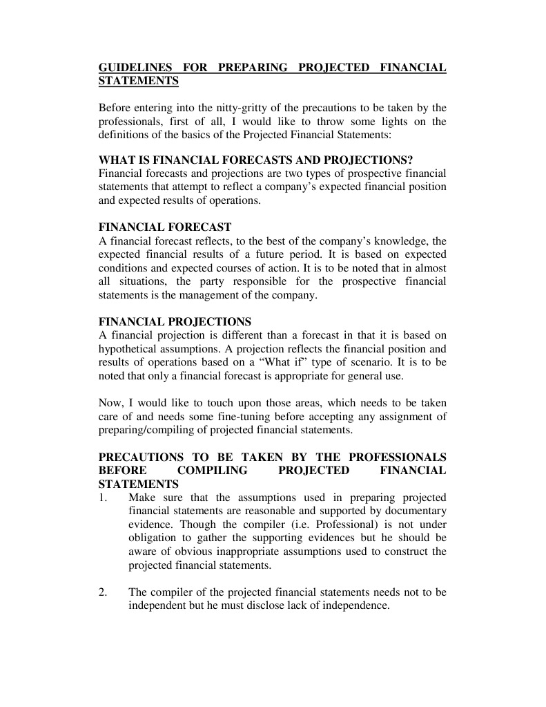 Guidelines for preparing projected financial statements | PDF ...