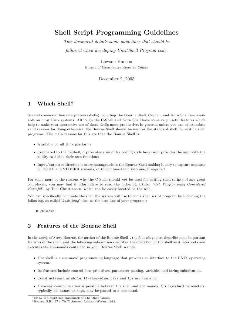 Shell Script Programming Guidelines Pdf Pdf Command Line Interface Parameter Computer