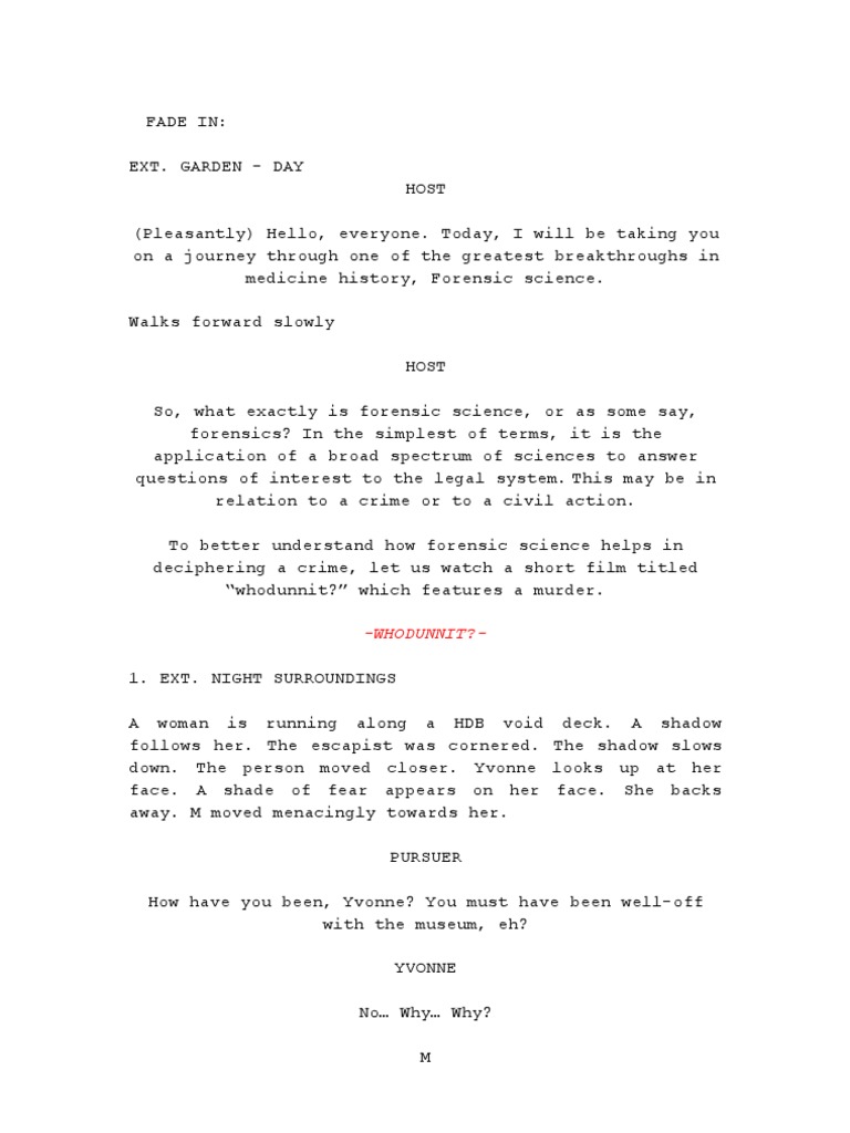Video Forensic Science Script | PDF | Forensic Science | Crime Scene