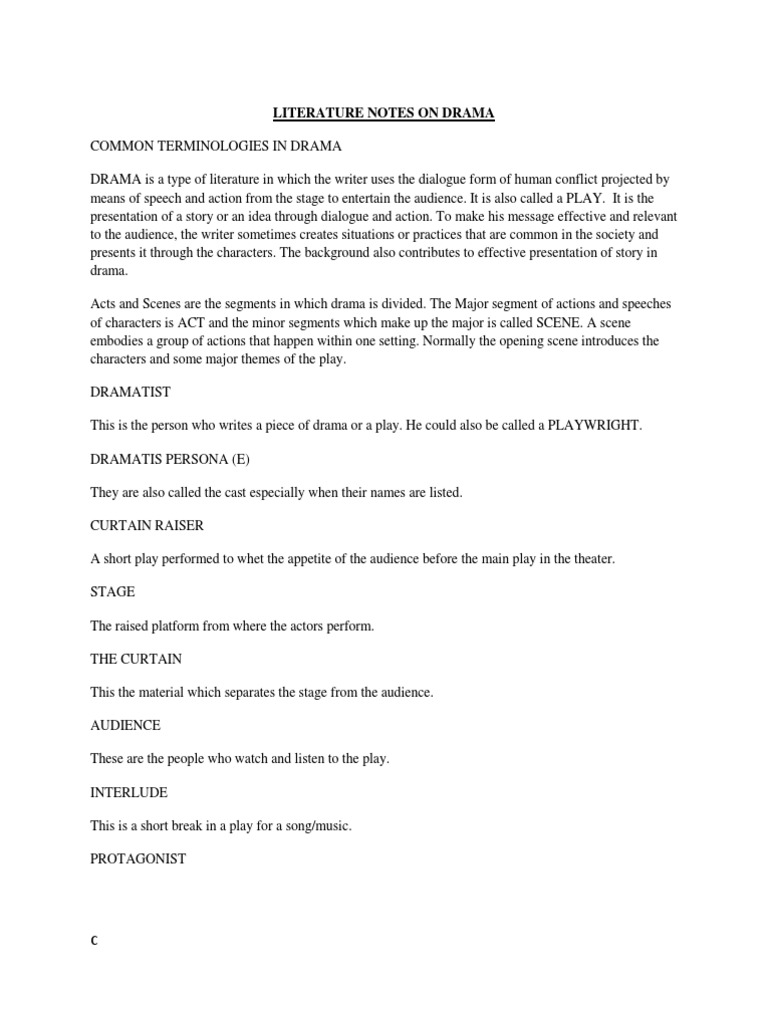 Literature Notes on Drama | Play (Theatre) | Comedy