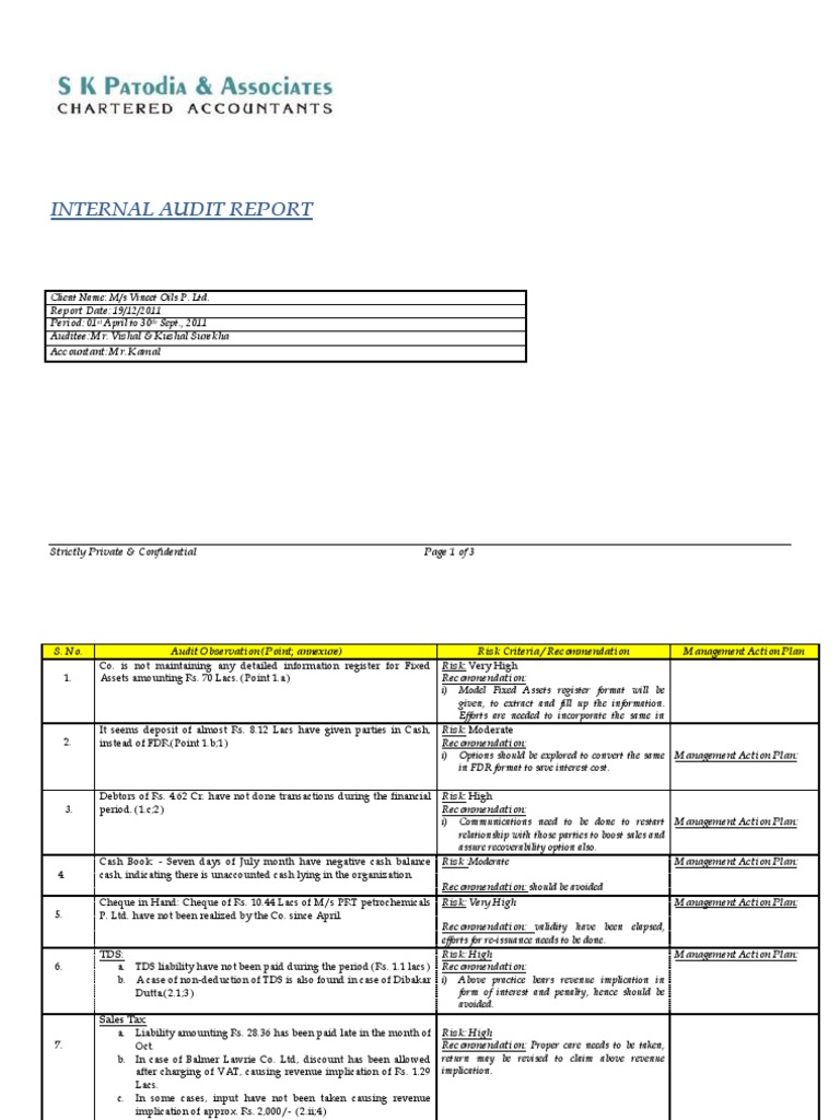 Internal Audit Report Format | Download Free PDF | Auditor's Report | Audit
