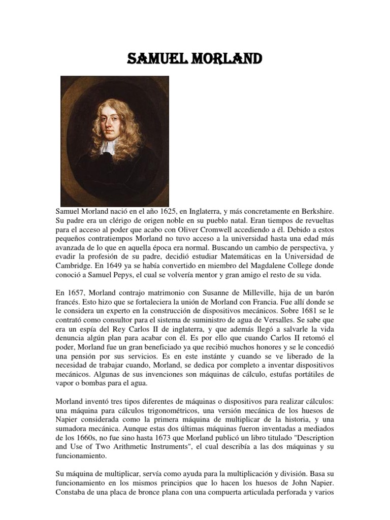 Innovaciones de Samuel Morland en Matemáticas | PDF