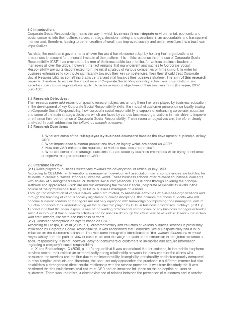Csr Research Paper | Corporate Social Responsibility | Reputation
