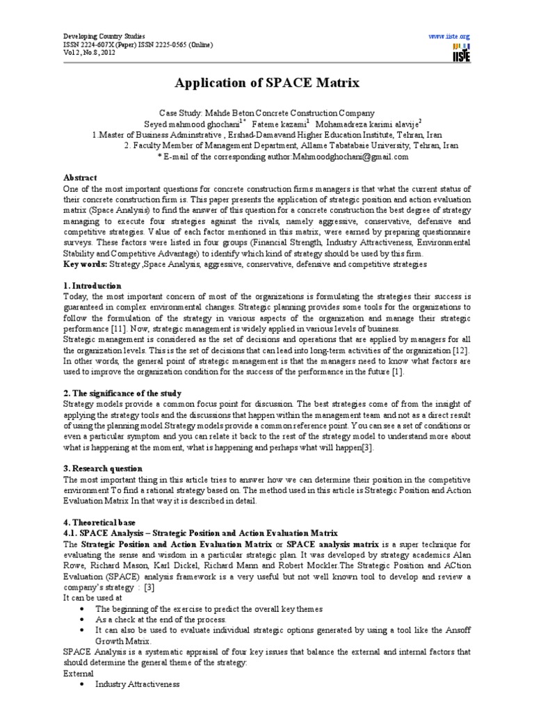 Application of SPACE Matrix | PDF | Competitive Advantage | Strategic ...