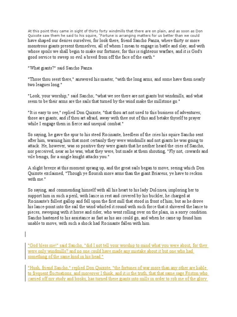 Don Quixote's Windmill Battle | PDF | Don Quixote | Knight