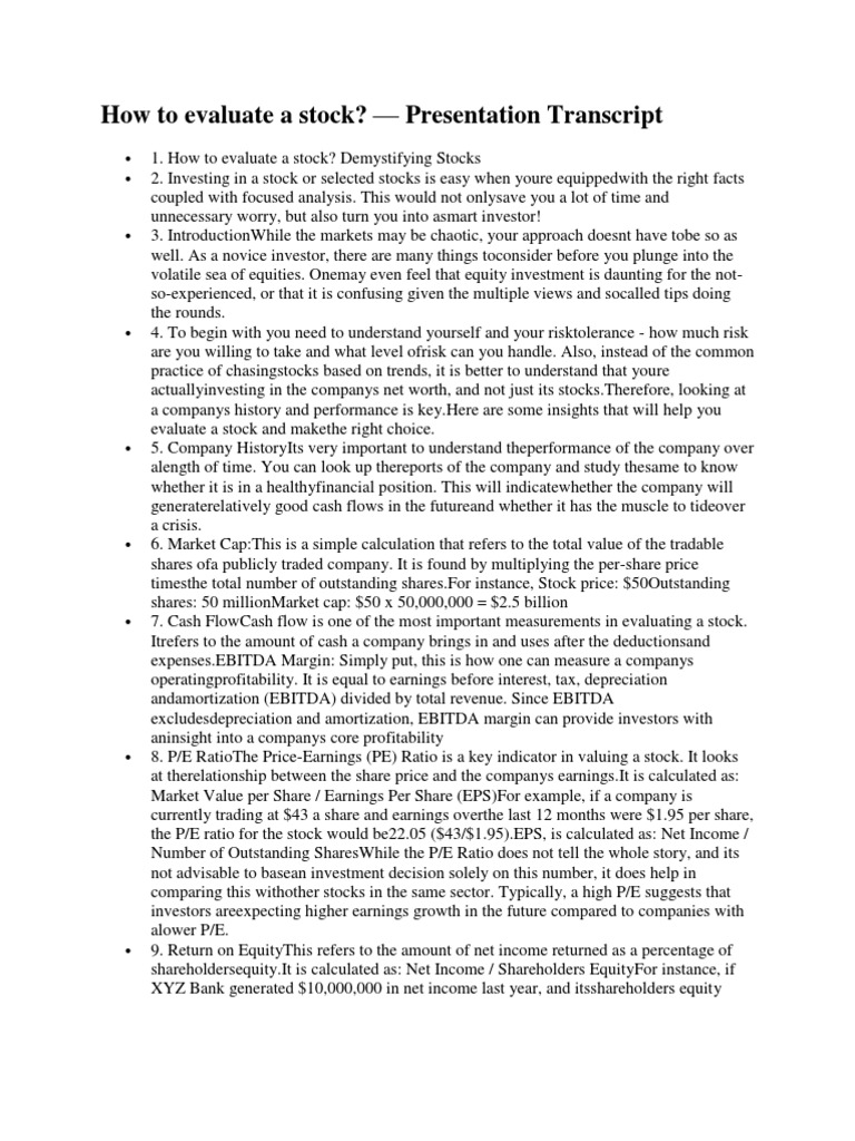 How To Evaluate A Stock | PDF | Price–Earnings Ratio | Earnings Before ...