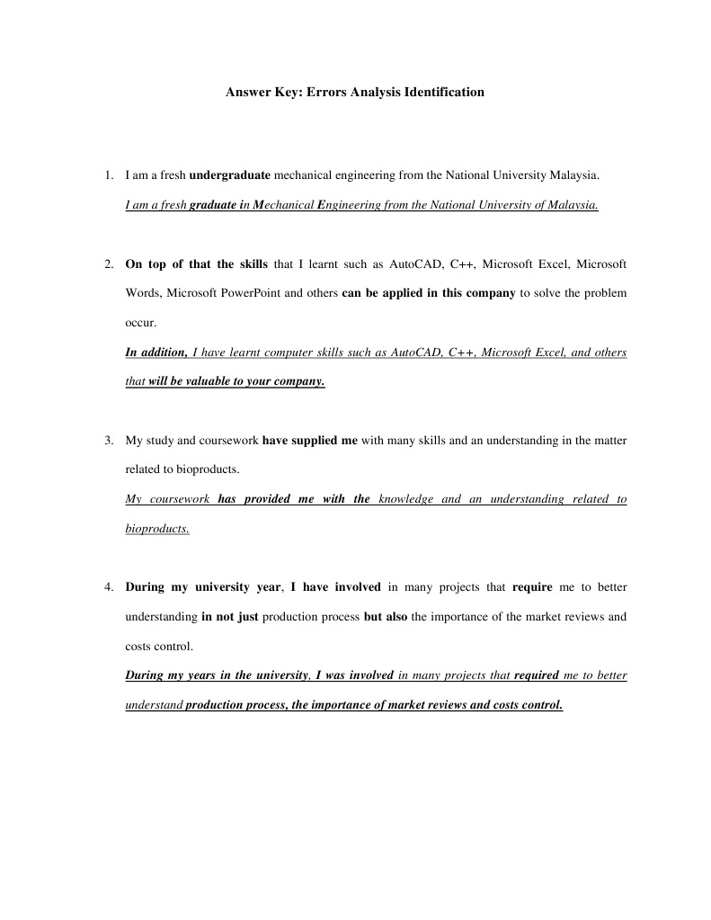 Answer Key: Errors Analysis Identification | PDF