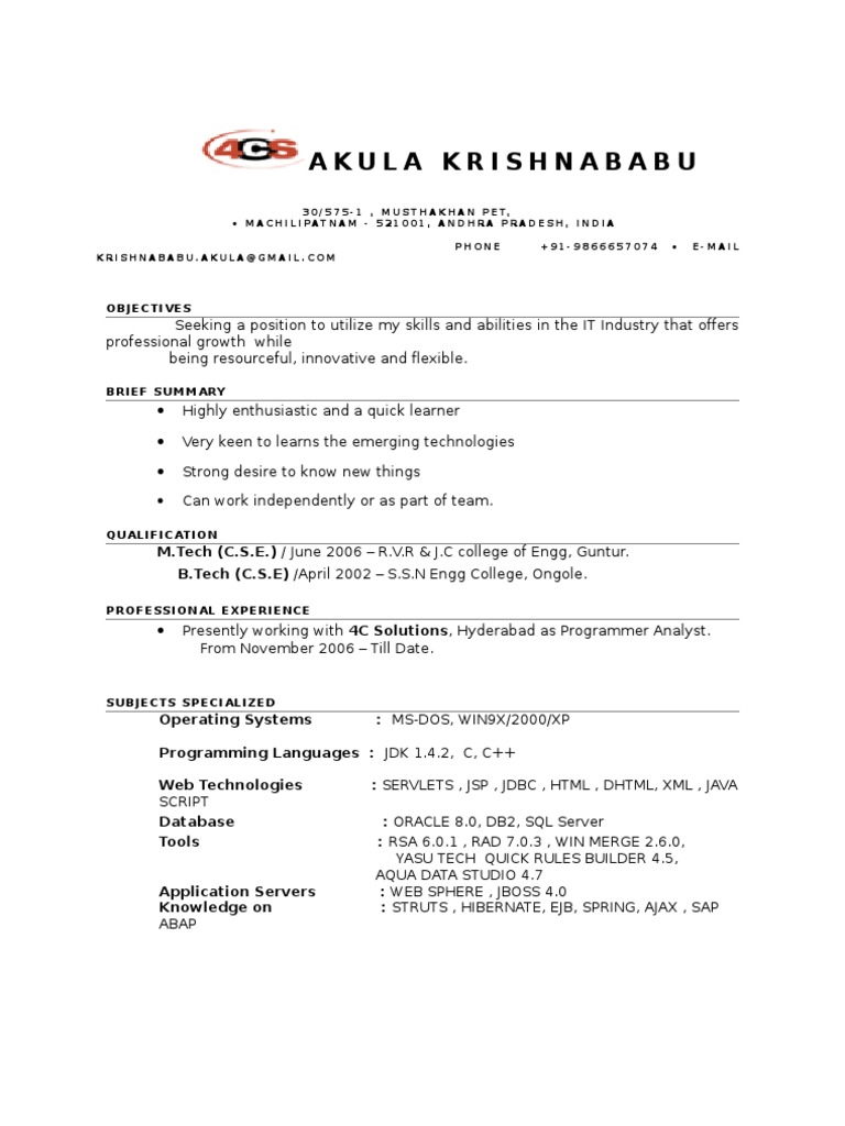Krishna Resume | PDF | Java Server Pages | Java Servlet