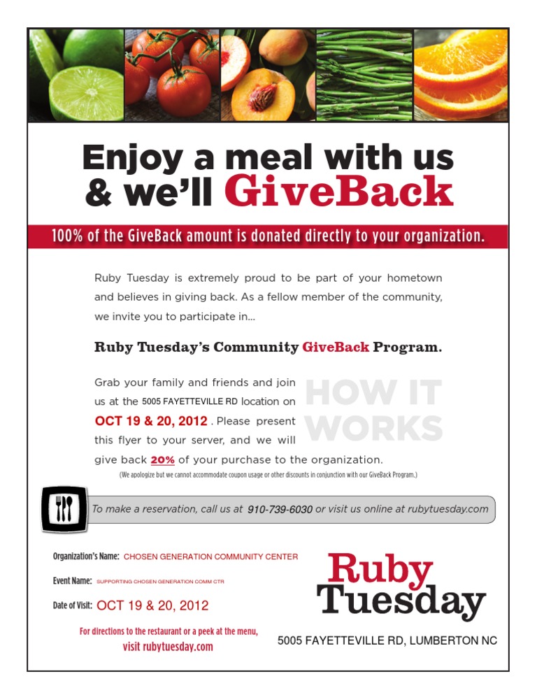 Ruby Tuesday Giveback Flyer | PDF | Career & Growth | Business