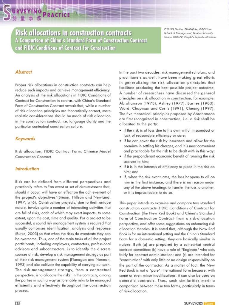 Risk Allocations in Construction Contracts | PDF | Risk | General ...
