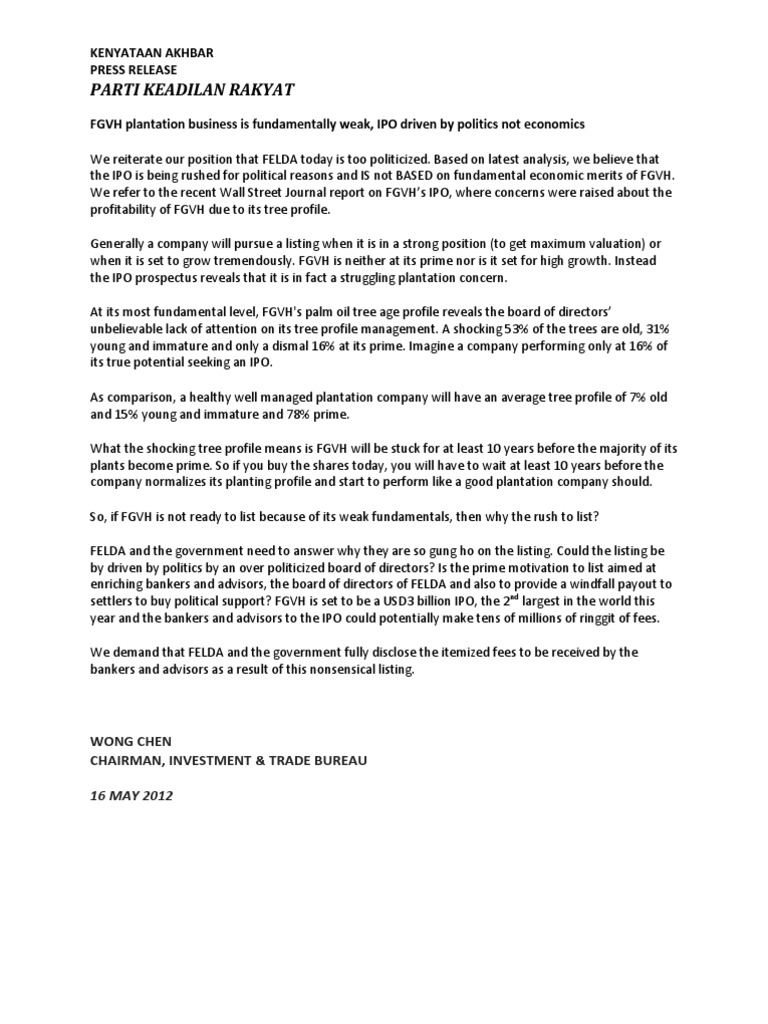 FGVH IPO: Political Motives Exposed | PDF