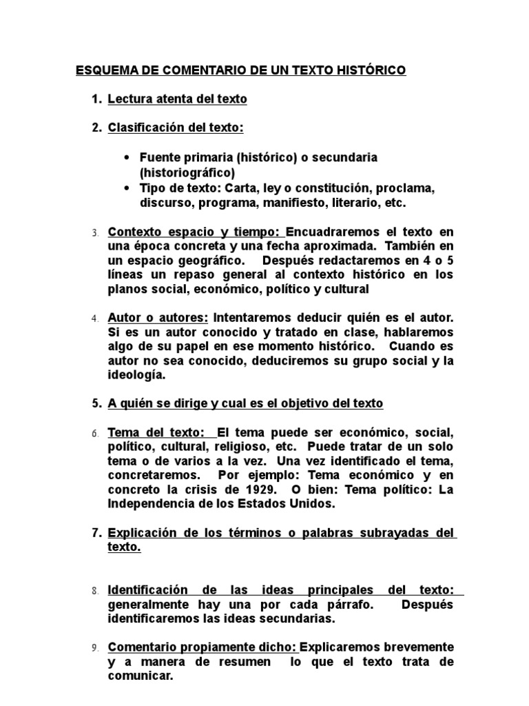 Esquema de Comentario de Un Texto HistÓrico | PDF