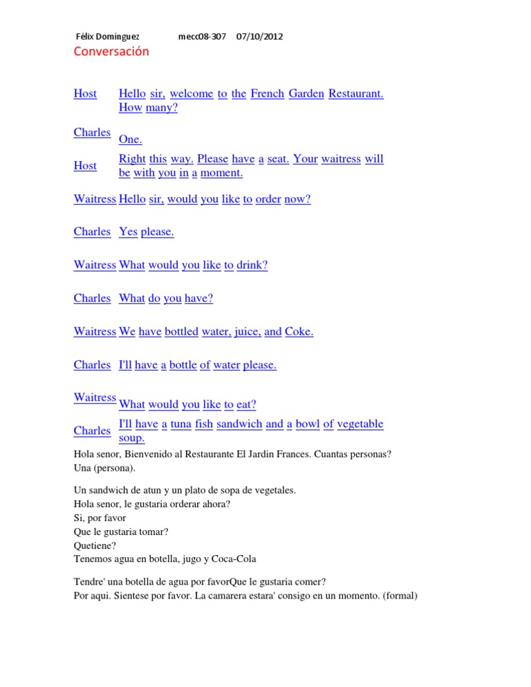 Dining Dialogue Practice | PDF | Lifestyle