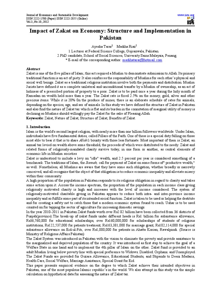 Impact of Zakat On Economy Structure and Implementation in Pakistan ...