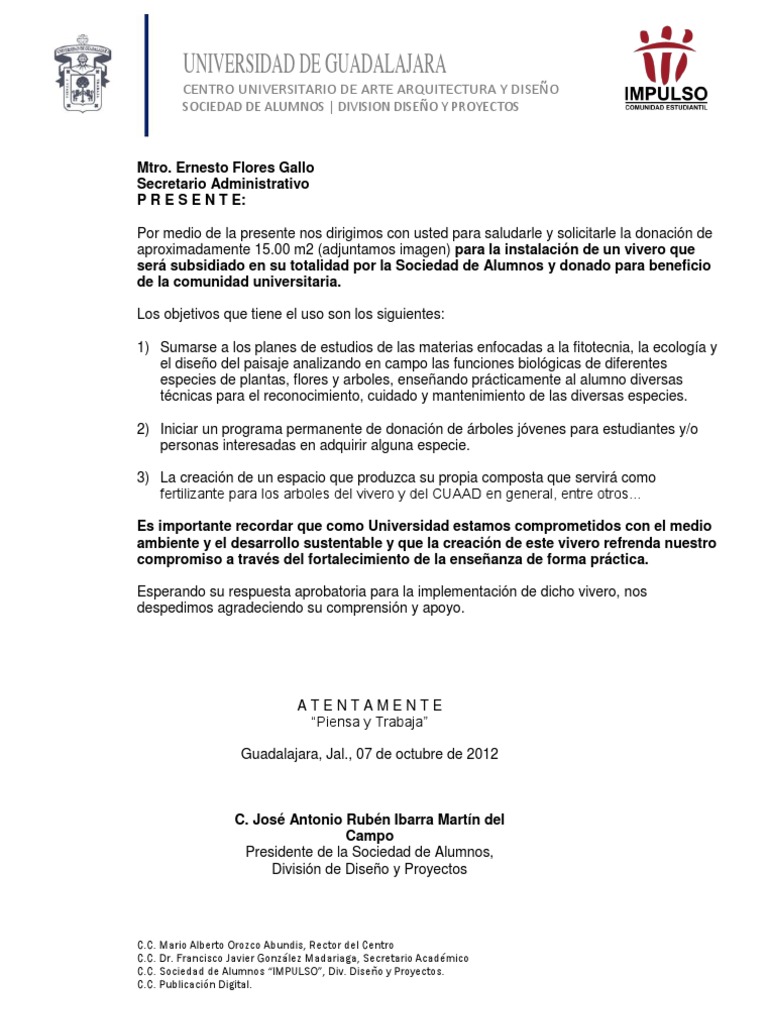 Oficio Vivero / Secretaria Administrativa CUAAD | PDF