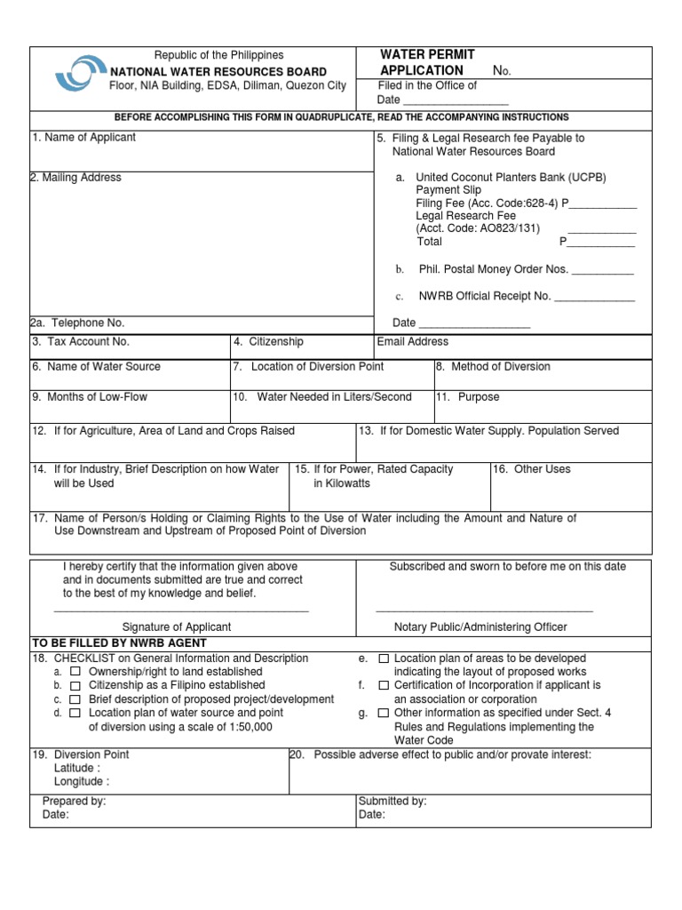 Water Permit Application Form | Water Resources | Cashier's Check