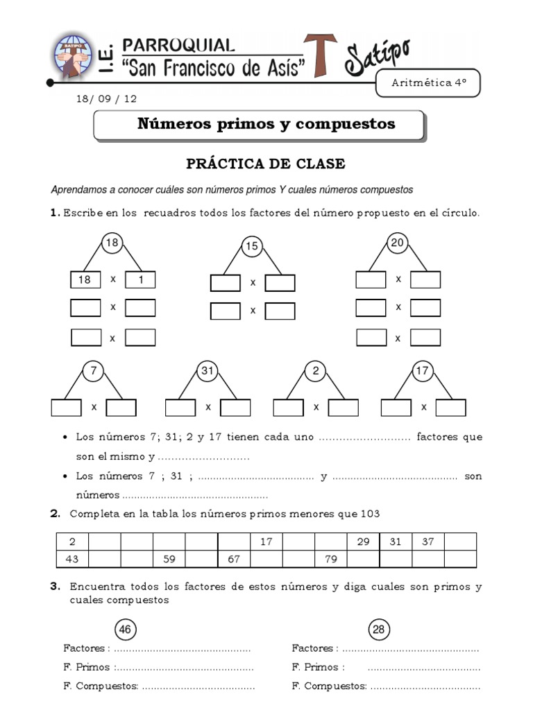 Factores De Números Primos Y Compuestos Ejercicios Para