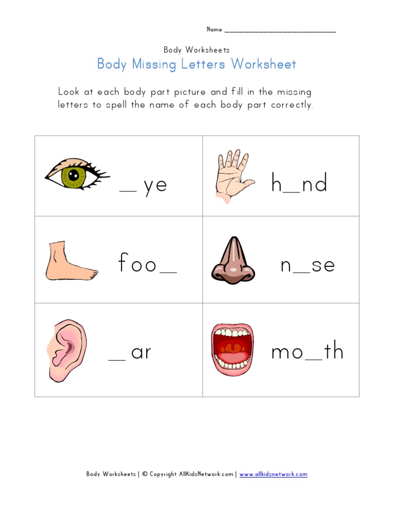 Body Missing Letters Worksheet | PDF